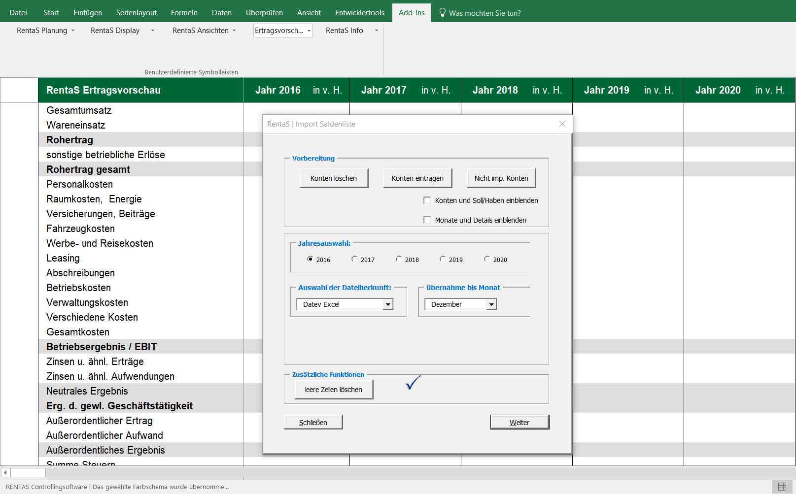 Datev-Schnittstelle mit der Rentas Controllingsoftware